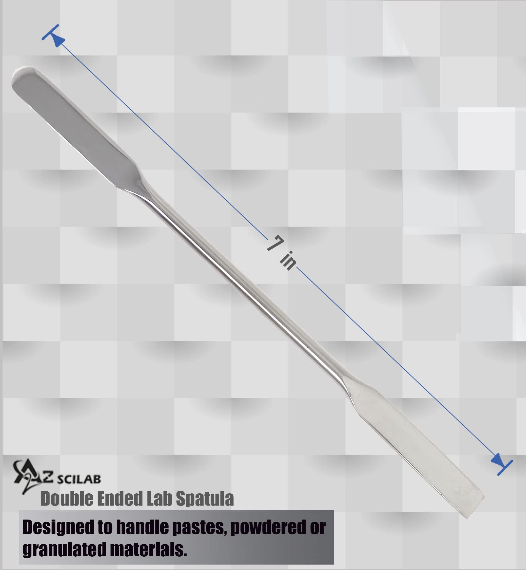 A2Z-SQRD4-7 Stainless Steel Double Ended Micro Lab Spatula Sampler, Square & Round End, 7" Length, 4/Pack
