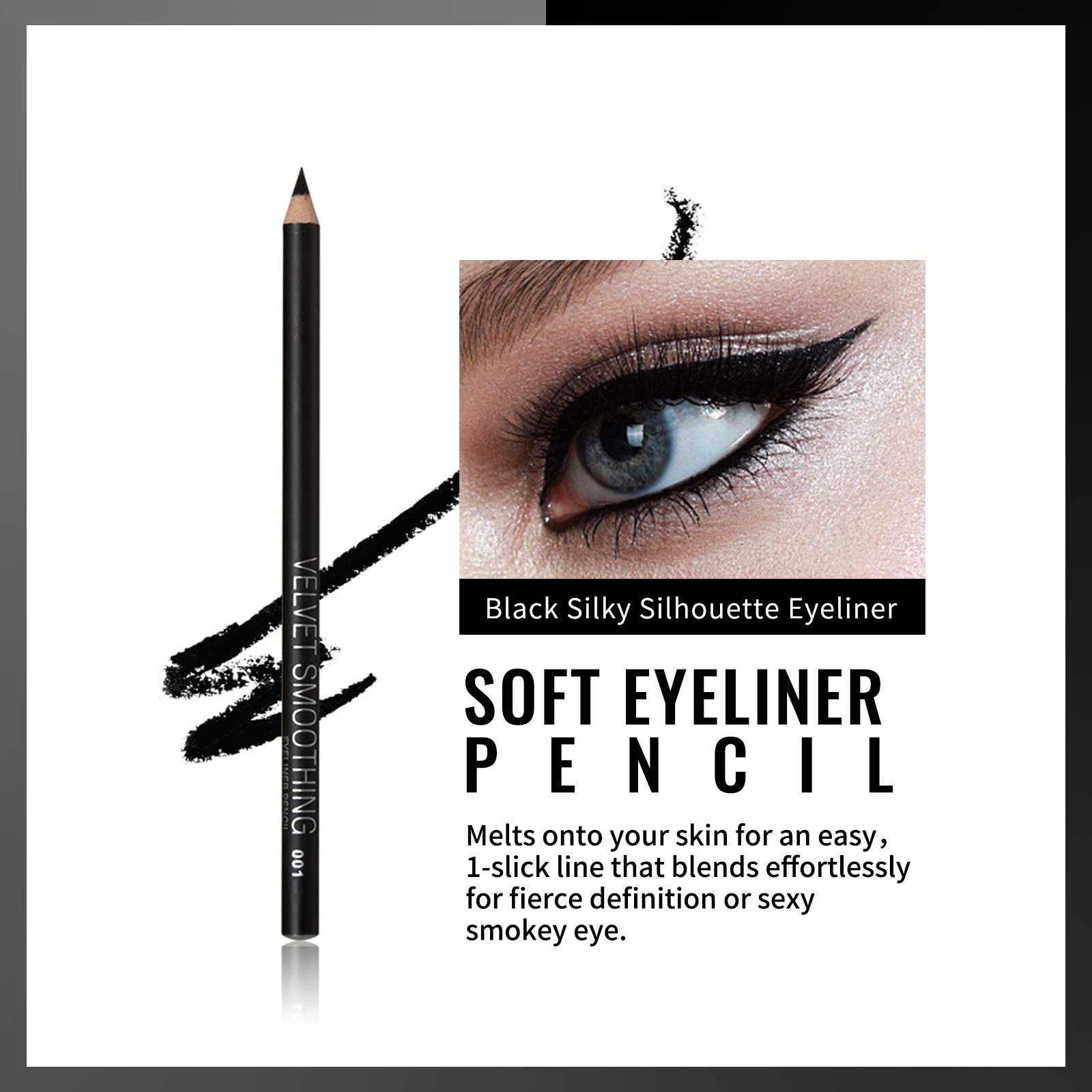 Erinde 12PCS Black Eyeliner Pencil Set, Soft Black Eye Liner Eyebrow pencil Waterproof Natural Matte Hypoallergenic Eyeliners Makeup Pencils, Easy to Color, Long Lasting, Halloween Makeup for Women