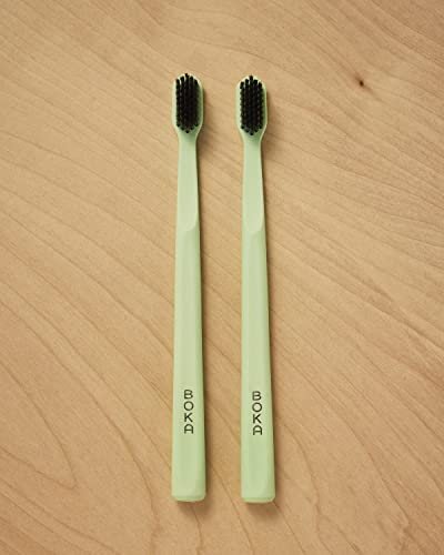 Boka Classic Manual Toothbrush with Extra Soft Activated-Charcoal, Tapered Bristles, Bioplastic Handle That Includes Travel Cap, Dentist-Approved, Great for Adults and Kids, Mint (Pack of 1)