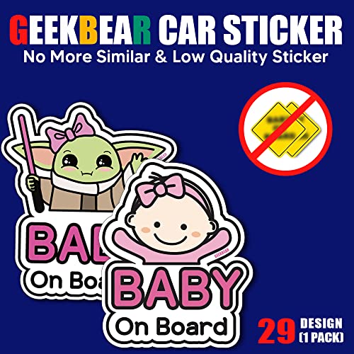 GEEKBEAR Baby on Board Sticker for Cars (02. Basic Girl) – Cartoon Style Design as a Car Accessory - Reflective, Weather-Resistant and Eye-Catching - Gift for New Parents