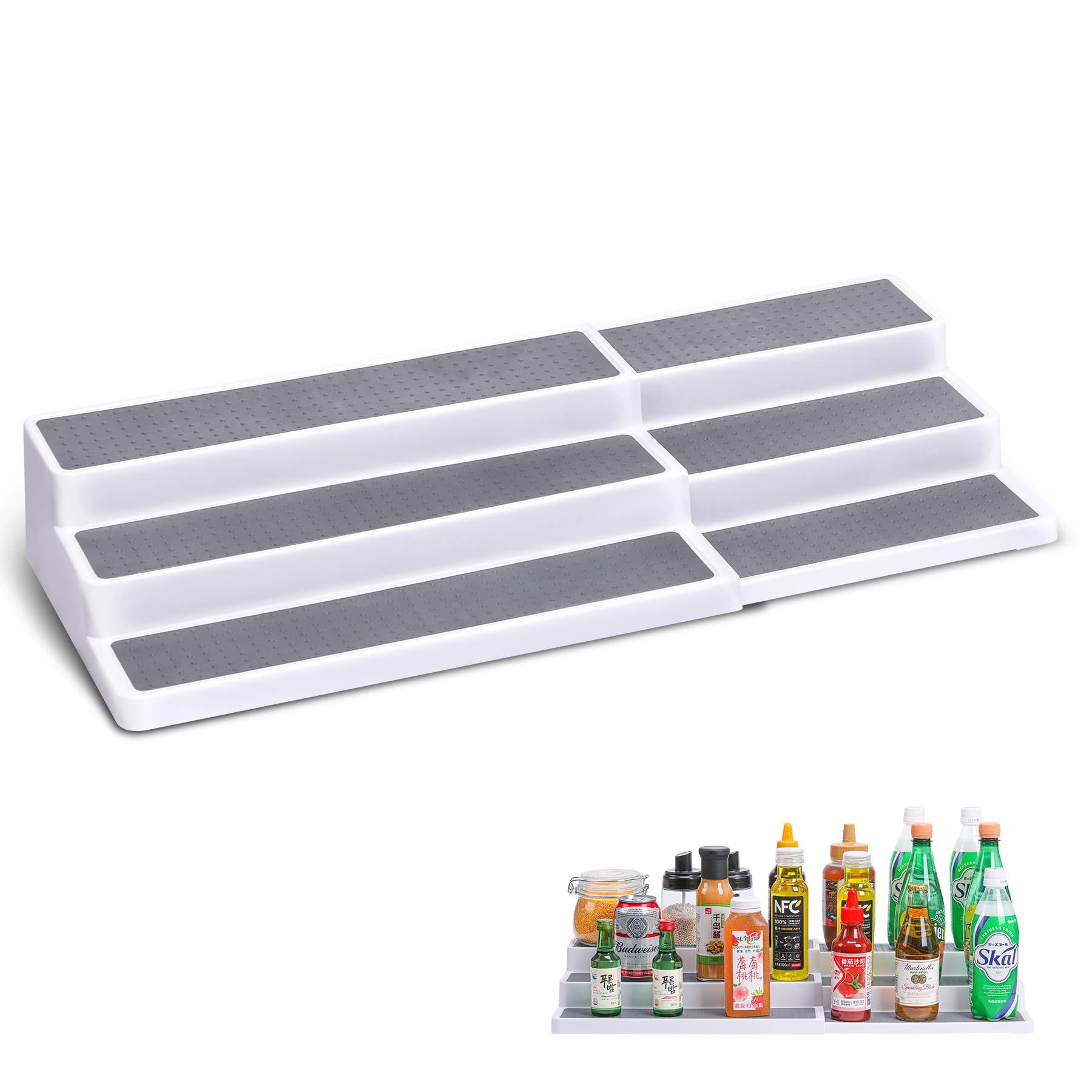 3-Tier Spice Rack, Plastic Spice Rack Organizer for Cabinet, Non-Skid Spice Shelf Organizer for Kitchen Cabinet, Countertop or Pantry, 3 Pack, White/Grey