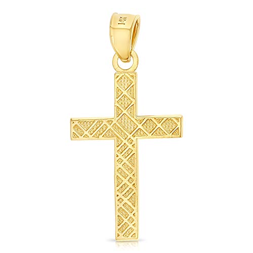 14K Yellow Gold Cross Charm Pendant with 0.9mm Wheat Chain Necklace - 24"