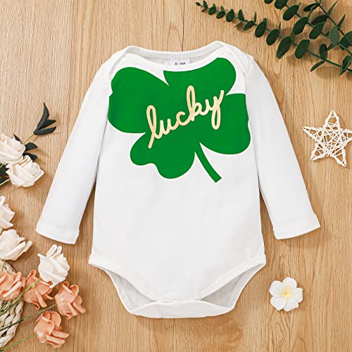 1st St. Patrick's Day Outfit Newborn Infant Baby Girl Long Sleeve Lucky Clover Romper Bodysuit Green Tutu Pants Set (Green A, 9-12 Months)