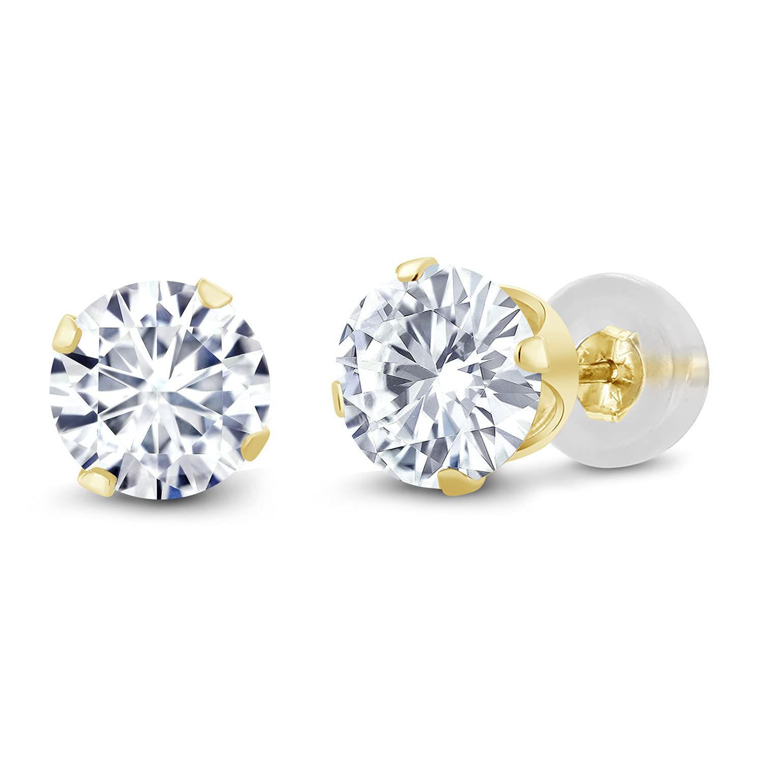 14K Yellow Gold Forever Brilliant Moissanite from Charles & Colvard Stud Earrings For Women | 1.00 Cttw | Round 5MM | Gold Earrings for Women