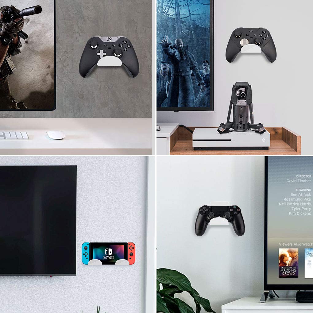2 Pack Game Controller Wall Mount Holder, Acrylic Stand Hanger with Improved Adhesive Tape Sticker for Xbox One/Elite/ PS4/PS5/Nintendo Switch/Pro/Lite, Universal Gamepad/Headphone Organizer (White)