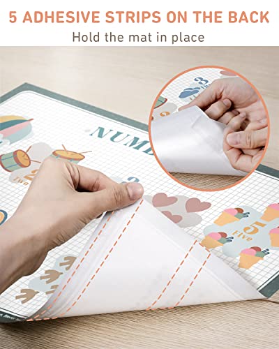 Babebay Disposable Placemats for Baby, 40 Pack Sticky Toddler Placemat for Restaurants, Dining Table, Party, Travel, 12" x 18" Placemats with 4 Designs, Fun and Learning Placemats for Kids