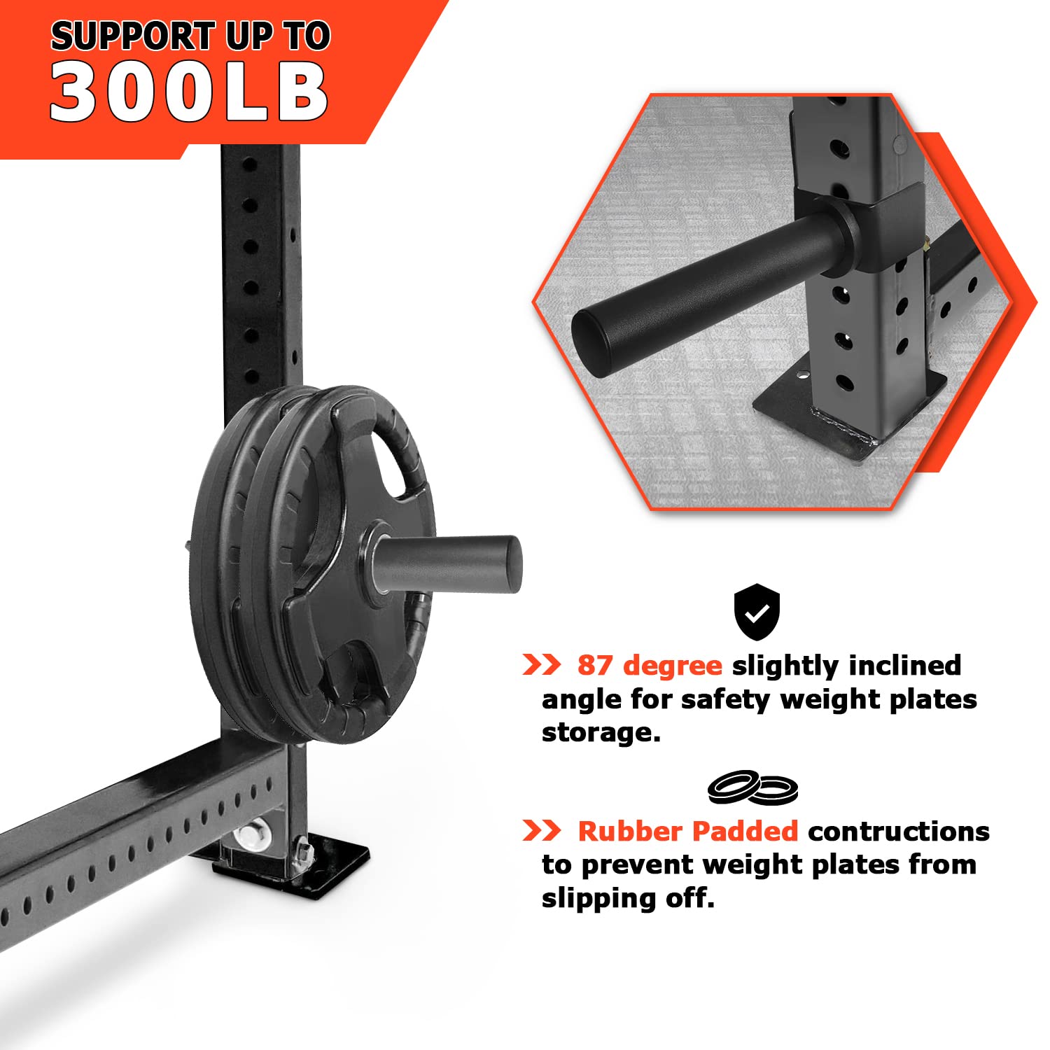 A2ZCARE Weight Plate Holder - Attachment Power Cage Rack for Power Rack - Weight Plates Storage Fit 2-inch Olympic Weight Plates (Weight Plate Holder for Rack 3x2 (inch) - Pair)