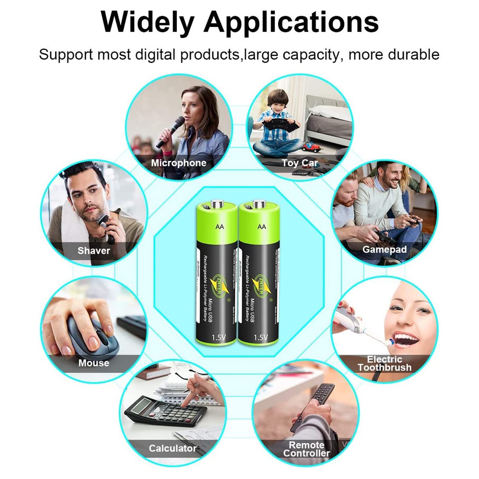 AA Batteries - USB Rechargeable Double A Lithium Batteries - Li-ion Battery Cell - 1.5V / 1700mAH (4-Pack) - Not NI-MH/NI-CD/Alkaline Batteries - ECO-Friendly and Recyclable - No Memory Effect(Green)