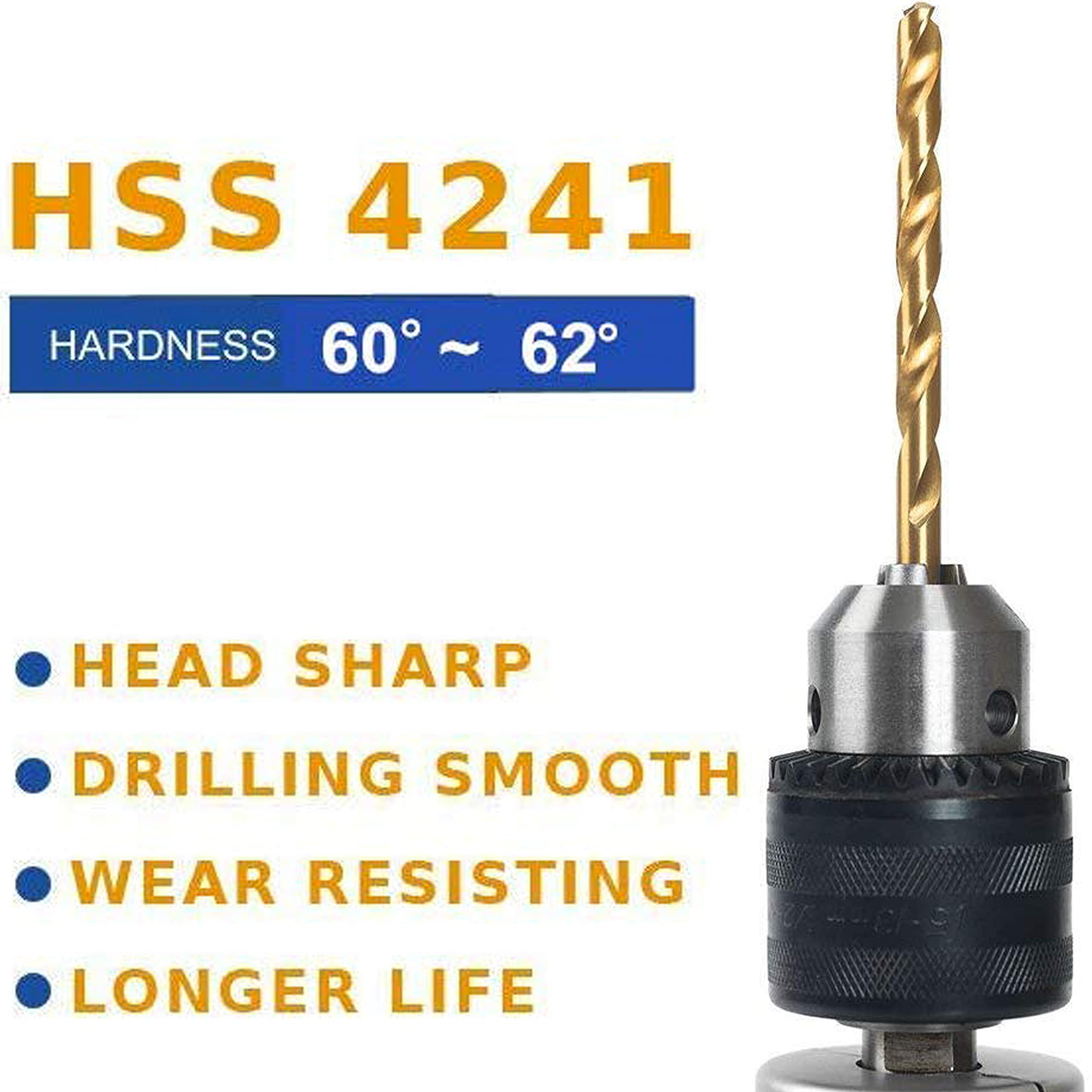 KEWAYO 13-Piece HSS Twist Drill Bit Set - Titanium Nitride Coated High Speed Steel, 1.5 to 6.5mm, Jobber Length for Metal, Cast Iron, Wood, Plastic - Complete with Metal Storage Case