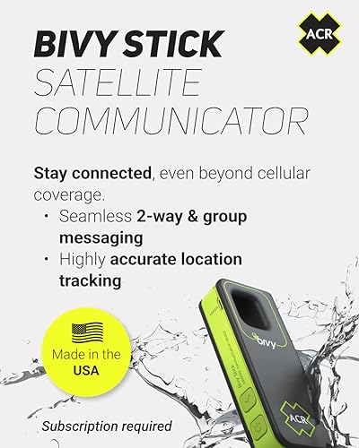 ACR Bivy Stick Satellite Communicator - Two-Way Global SMS, GPS Tracker for Hiking Safety, Off-Grid Communication, SOS Emergency Beacon, Satellite Messenger & Location Sharing - iOS/Android App