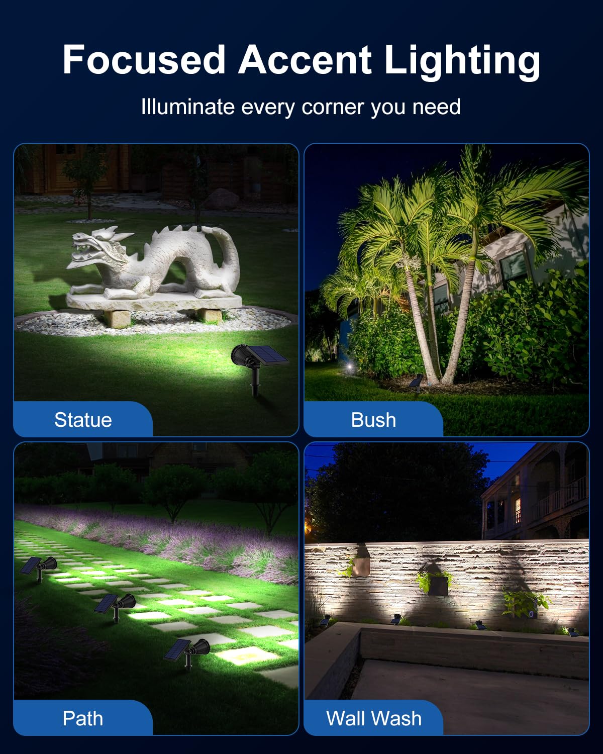 4 Pack Solar Powered Spot Lights Outdoor Waterproof LED Outside Landscape Spotlights Lighting for Trees, Flag, Plant, Wall, Yard, Garden, Backyard, House, Pathway, Adjustable Auto On/Off Uplighting