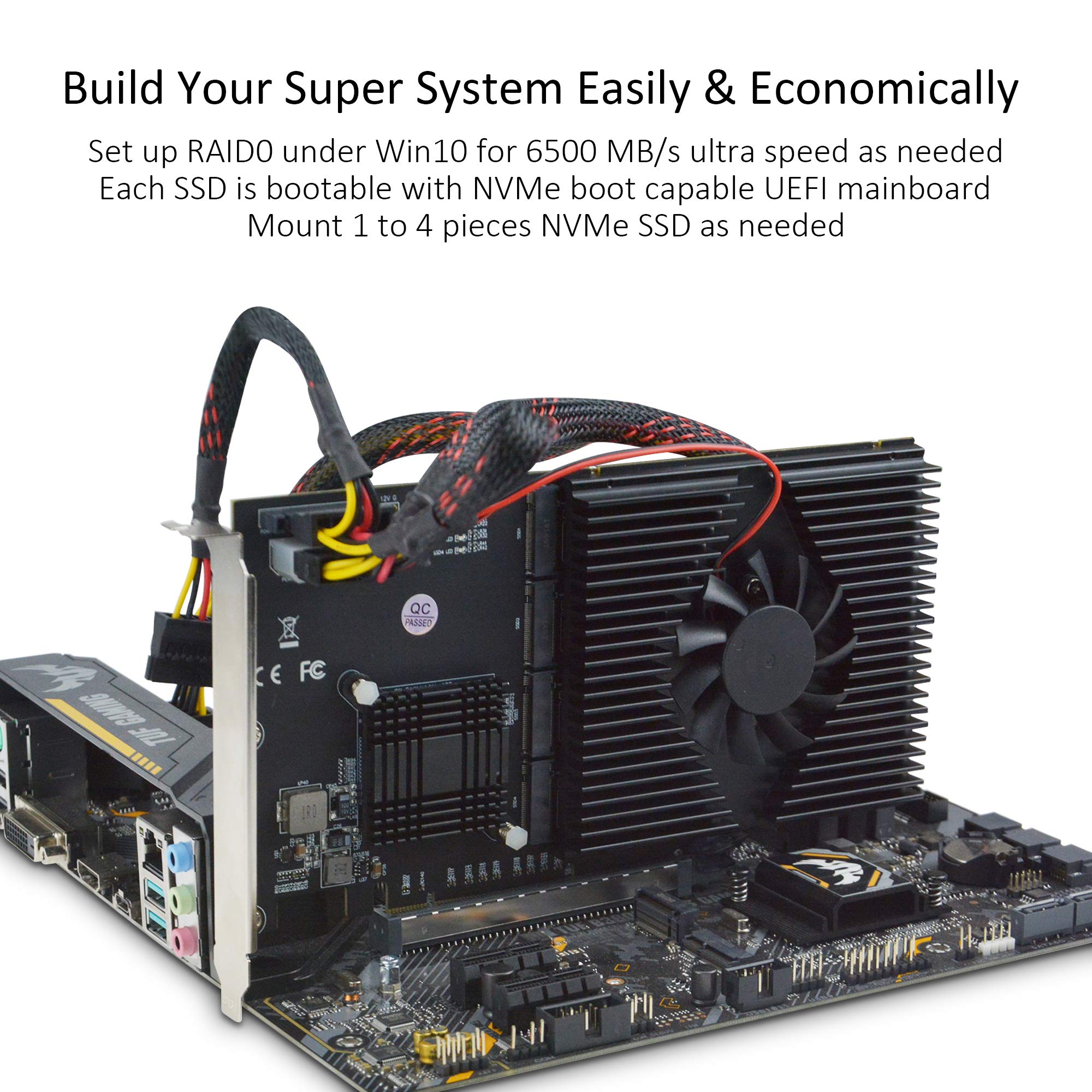 A ADWITS Quad M.2 NVMe SSD PCIe X16 Adapter,ASM2824 PCI Express 3.0 X16 Switch to 4 Ports M.2 Adapter Card,Supports RAID,PCIe Bifurcation,4 X4 NVMe(AHCI Compatible)M.2 SSD in Size 2242/2260/2280/22110