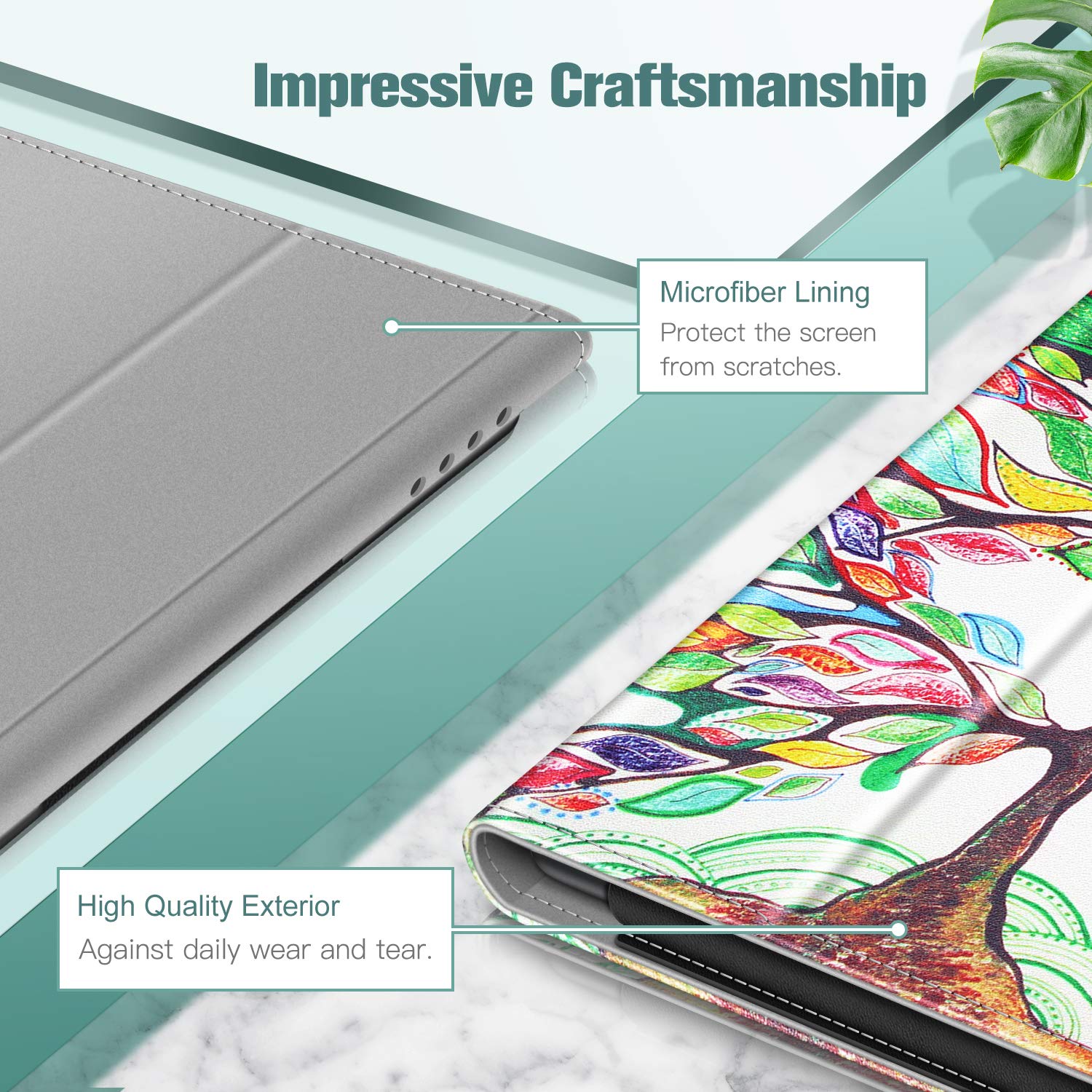 Fintie Folio Case for Amazon Kindle Fire HD 8 & Fire HD 8 Plus Tablet (12th Generation/10th Generation, 2024/2022/2020 Release)- Slim Fit Vegan Leather Stand Cover with Auto Sleep/Wake, Love Tree