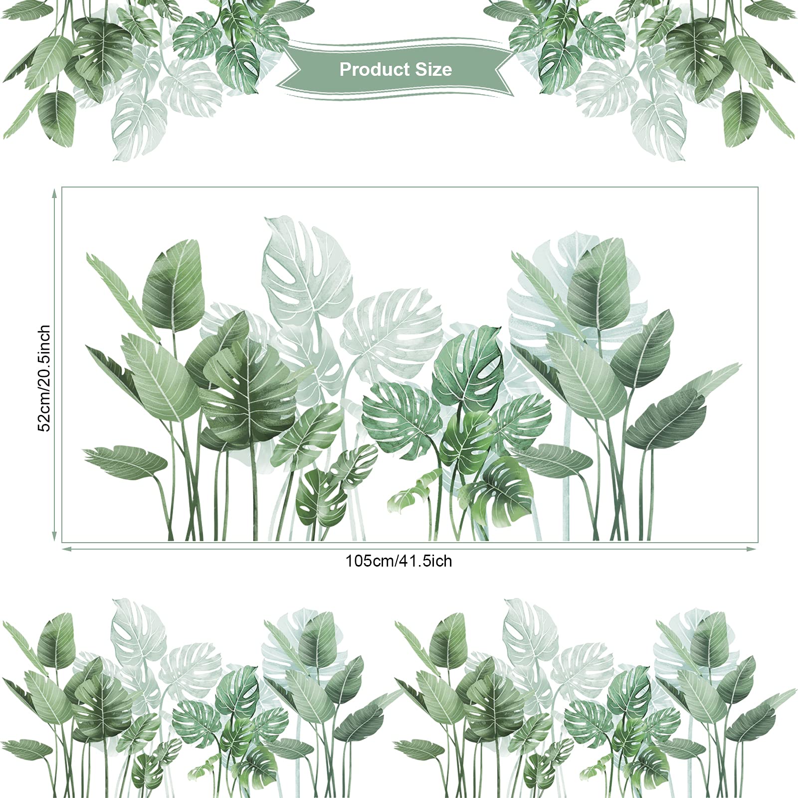 Tropical Green Plants Leaf Wall Stickers, ULENDIS Removable Nature Palm Tree Leaves Wall Decals, Creative Skirting Line Art Mural Decor for Kids Nursery Living Room Bedroom Kitchen