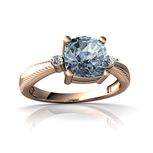 14kt Rose Gold Aquamarine and Diamond 6mm Cushion Cushion Rope Ring - Size 5