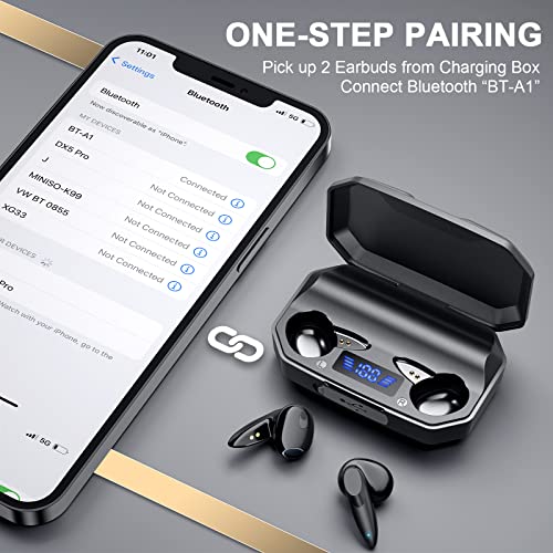 ACAGET Stereo Wireless Earbuds for Samsung Galaxy S23 S22 S21 Ultra A53 A54 5G, 50H Playtime Bluetooth Headphones LED Digital Display Earphone with Charging Box Headset for Cell Phone Laptop TV Black