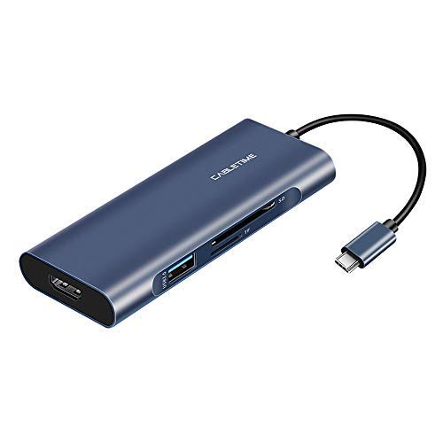 Cabletime USB C Hub Hdmi Adapter,7 in 1 Type C Hub to Hdmi 4k,3 USB 3.0 Ports,100W Power Delivery,Sd/Tf Card Readers Compatible with MacBook/Pro/Air