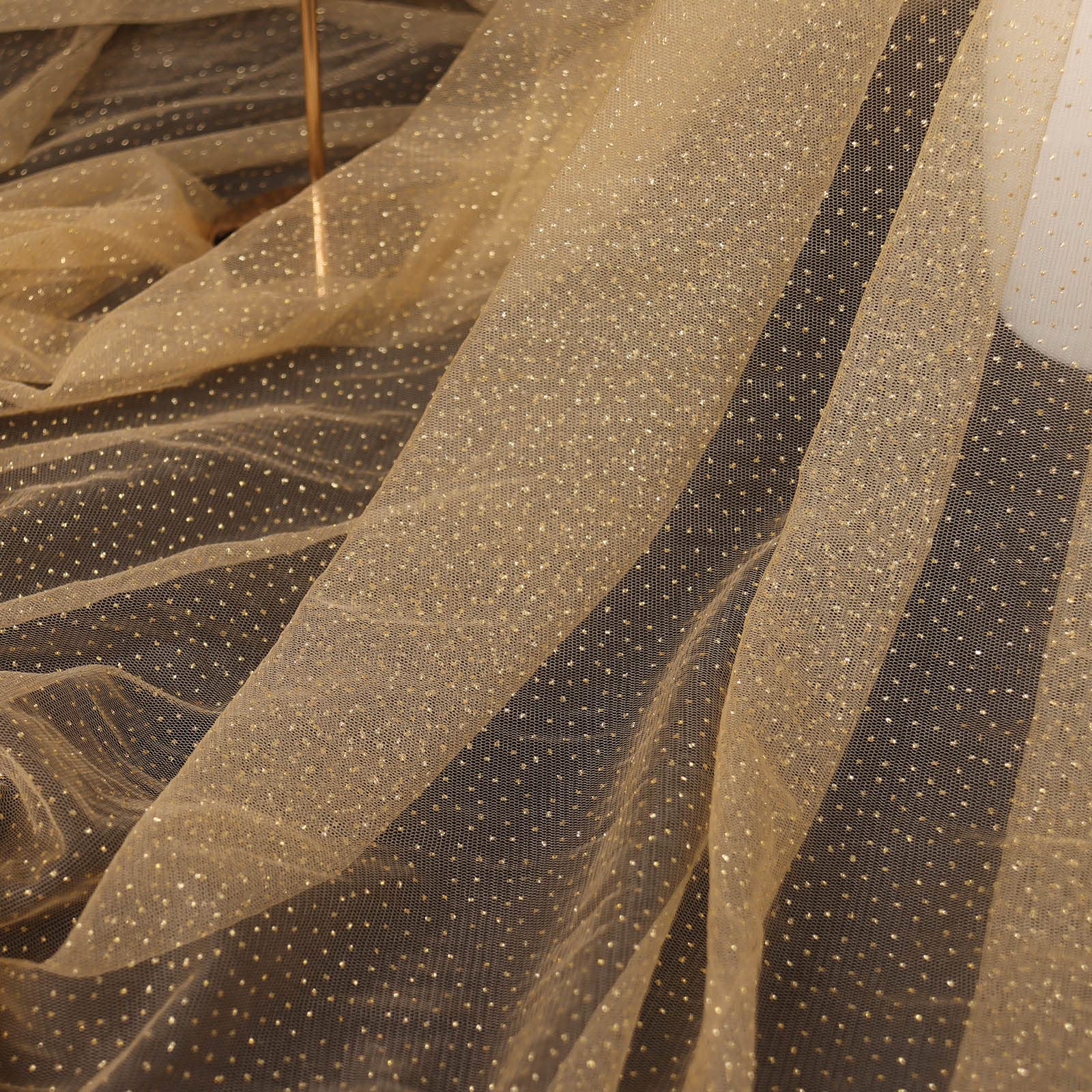 HAVII 60" x 8 Yards Golden Glitter Tulle Fabric Rolls Sequin Sheer Fabric for Bridal Veil Wedding Arch Backdrop Decor Tutu Skirts DIY Sewing Craft