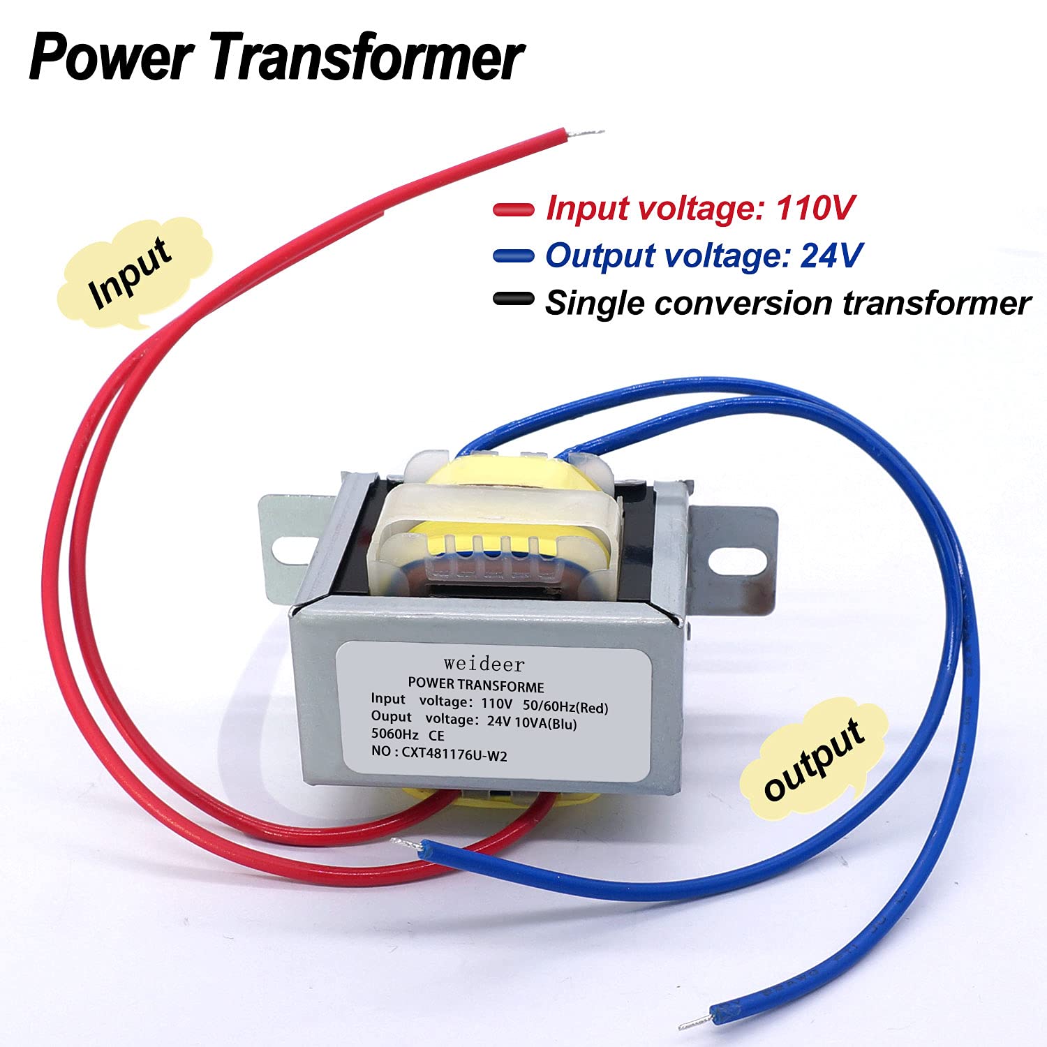 weideer Input 110V 50/60HZ Output 24V 10VA Power Transformer AC/AC Single Phase Transformer for Lighting Power Supplies, Audio Equipment etc. Various Small Power Supplies K-030