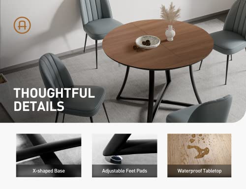 Acanva Extension Oval/Round Dining Table for 6, Expandable Butterfly Leaf & Sturdy Base, Suit for Kitchen, Living Room & Apartment, 46.5”W(+11.8) x 46.5”D x 30.1”H, Light Oak/Black