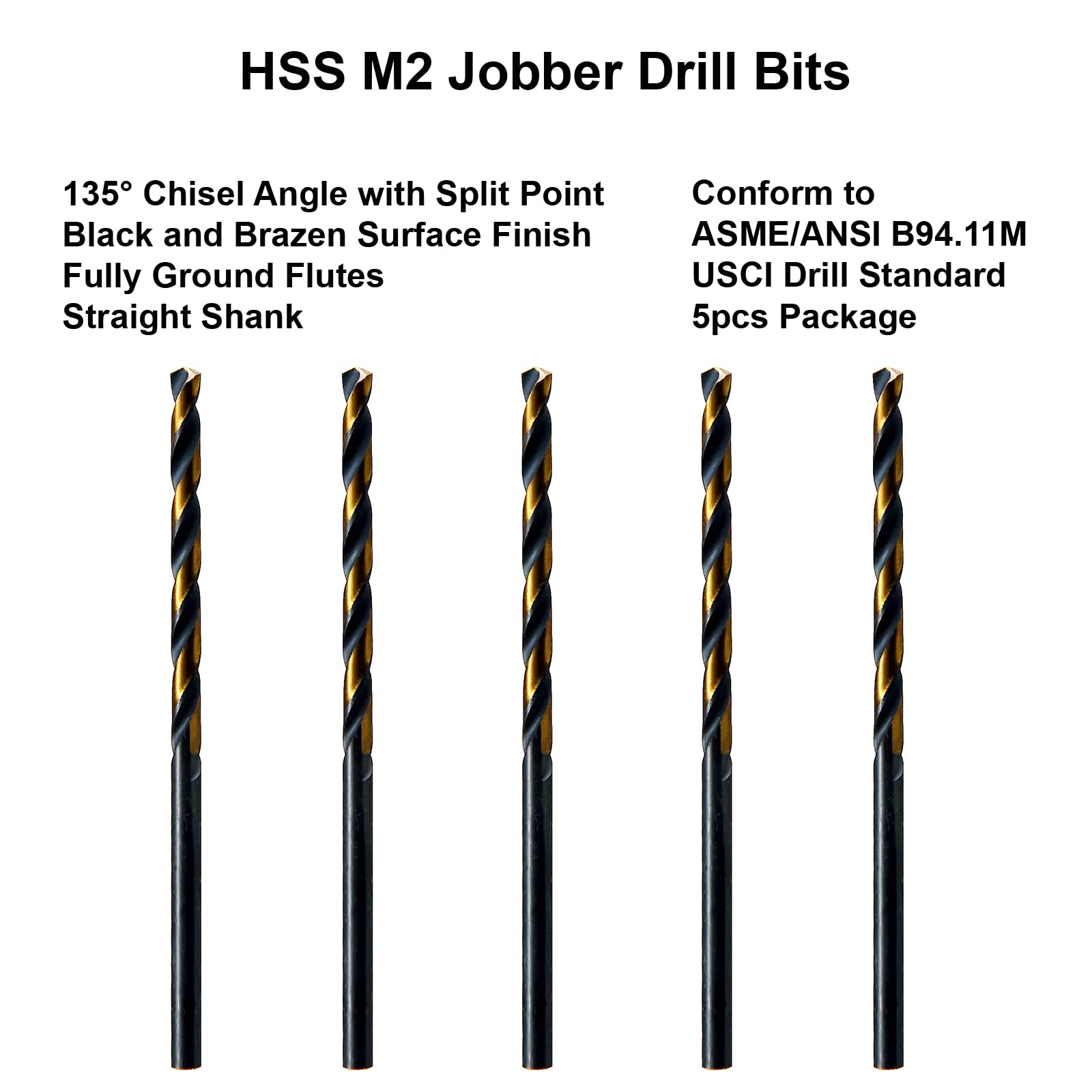 MAXTOOL 9/64" 5pcs Identical Jobber Length Drills HSS M2 Twist Drill Bits Fully Ground Black & Bronze Straight Shank Drills; JBF02H10R09P5