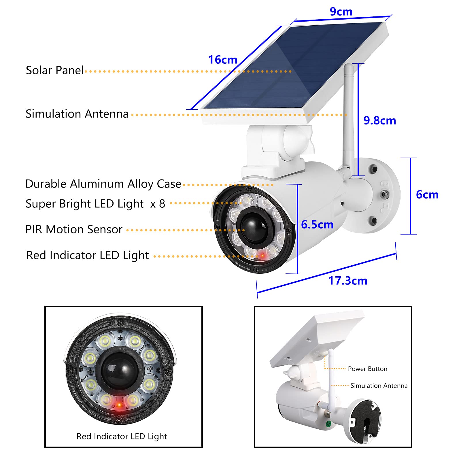 Fake Camera with Light, 360° Rotatable Dummy Security Surveillance CCTV Camera, Super Bright Outdoor Waterproof Solar Motion Sensor Light with Red Flashing Warning Light for Home Security