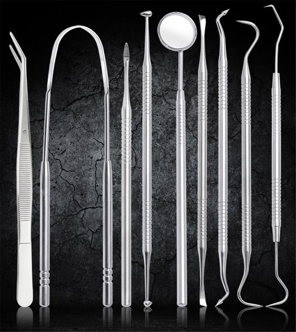 9Pcs Stainless Steel Dental Tools Dentist Teeth Clean With Leather Case