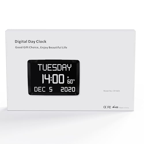 11.5โ Digital Wall Clock with Date,Time,Week,Indoor Temperature,3 Alarms,5 Dimmer,2 USB Chargers,Battery Backup,Snooze,12/24H for Elderly,Parents,Impaired Vision,Dementia,Memory Loss,Office,Bedroom