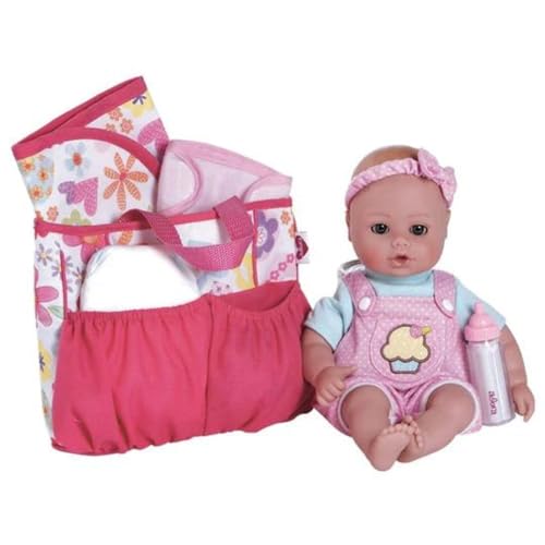 ADORA Baby Doll Diaper Bag with Sturdy Straps, Includes Changing Mat and 2 Doll Diapers (Fits 13" Dolls), Birthday Gift for Ages 3+ - Pink Flower Power