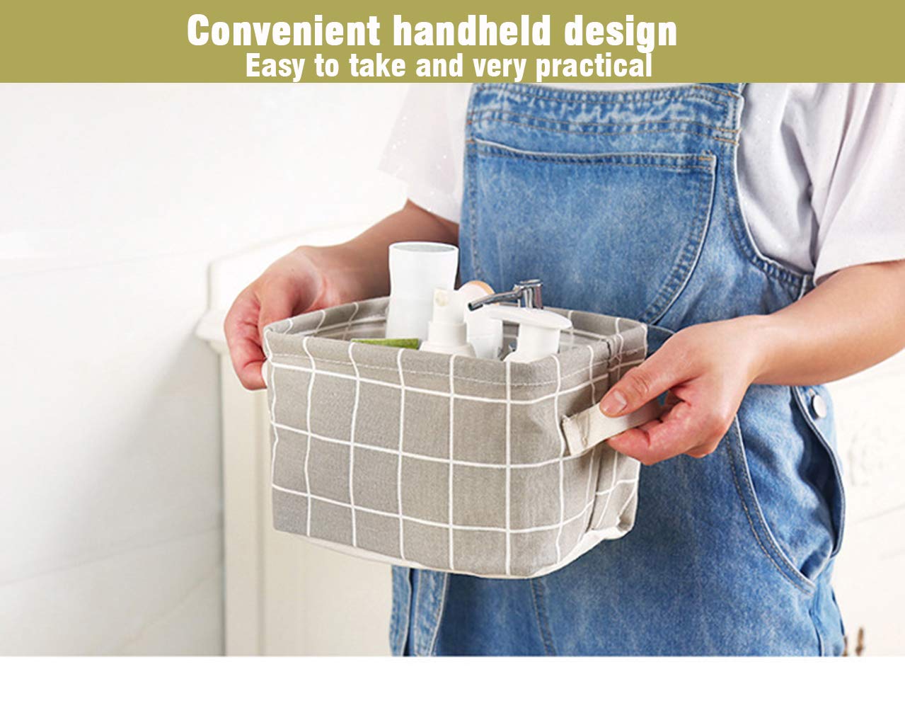 AARAINBOW 3 Packs Storage Basket Bins Canvas Mini Storage Cubes Storage Basket for Makeup, Toys Liners, Books Storage Baskets with Handles for Shelves & Desks(3 Gray)