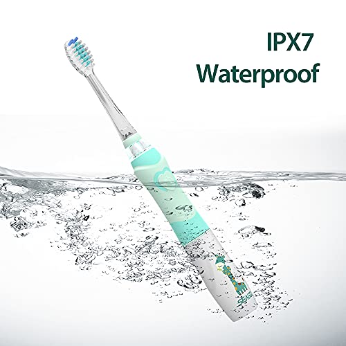 Kids Electric Toothbrushes,Sonic Battery Powered Tooth Brush with Smart Timer,Waterproof Deep Clean for Children and Toddlers Age 3+,Travel with 3 Soft Brush Heads,Cute Colorful LED Light (Green)