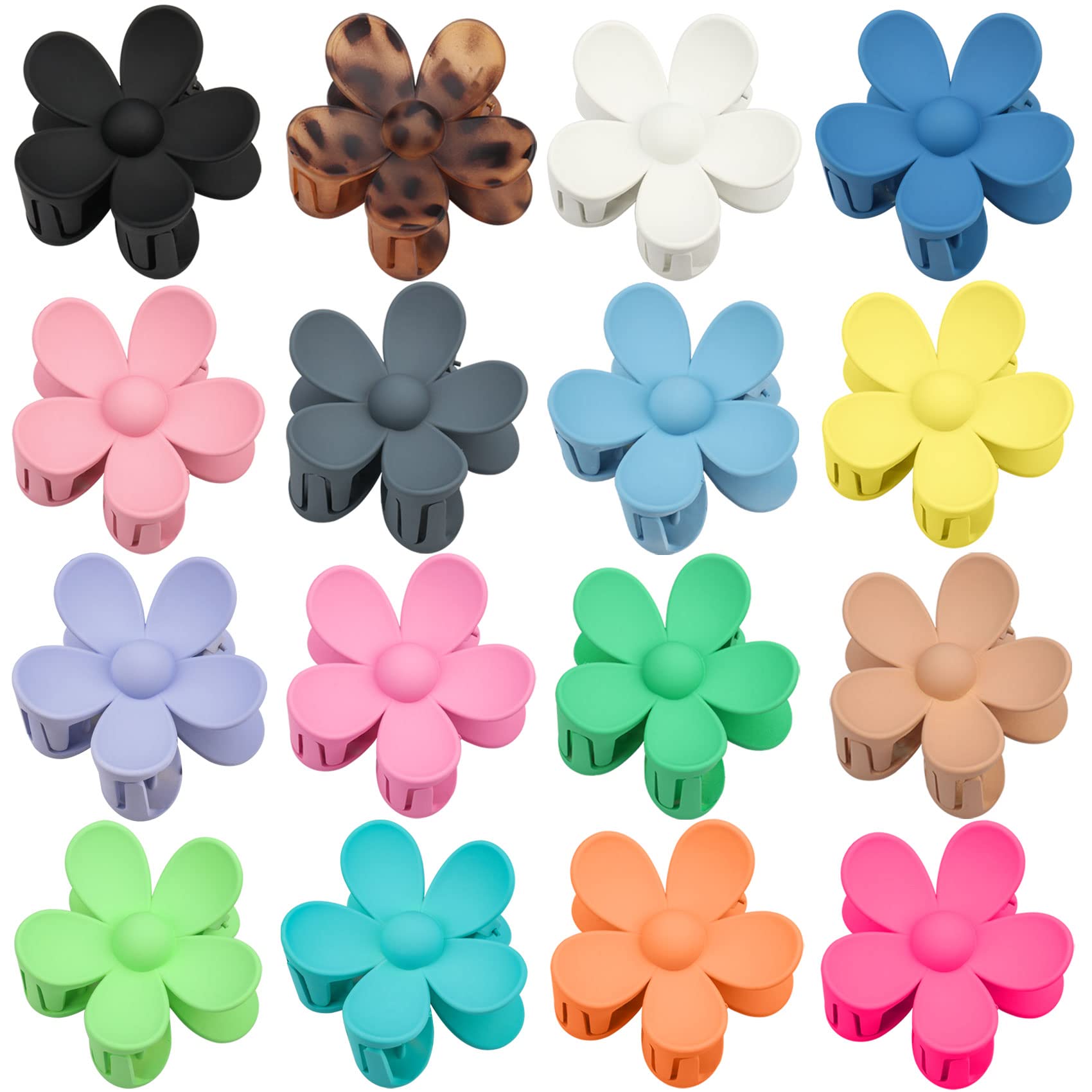 16 Pieces Flower Claw Clips Big Flower Jaw Hair Clips Strong Hold Cute Plastic Matte 16 Colors Floral Hair Accessories for Women Girls Thick or Thin Hair