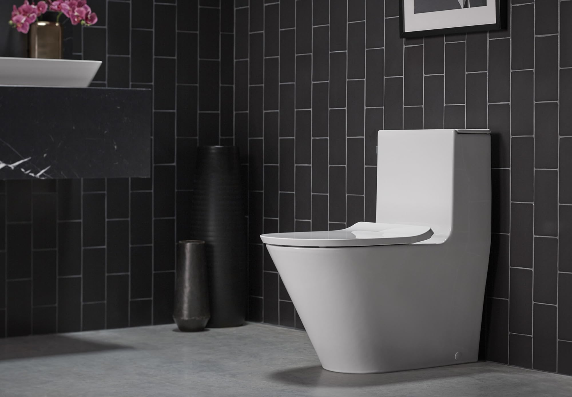 KOHLER 22378-0 Brazn One-Piece Compact Elongated Toilet with Skirted Trapway, Dual-Flush 0.8 or 1.28 GPF, White