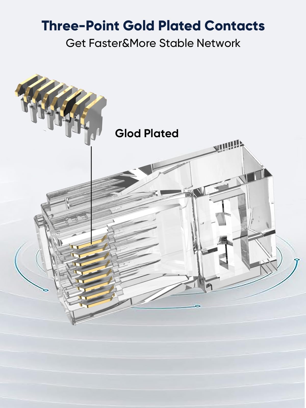 CableCreation RJ45 Pass Through Connectors, 50-Pack Cat6/Cat5e Gold Plated Modular Plug Unshielded Crimp Connector for Solid or Stranded UTP Ethernet Cable
