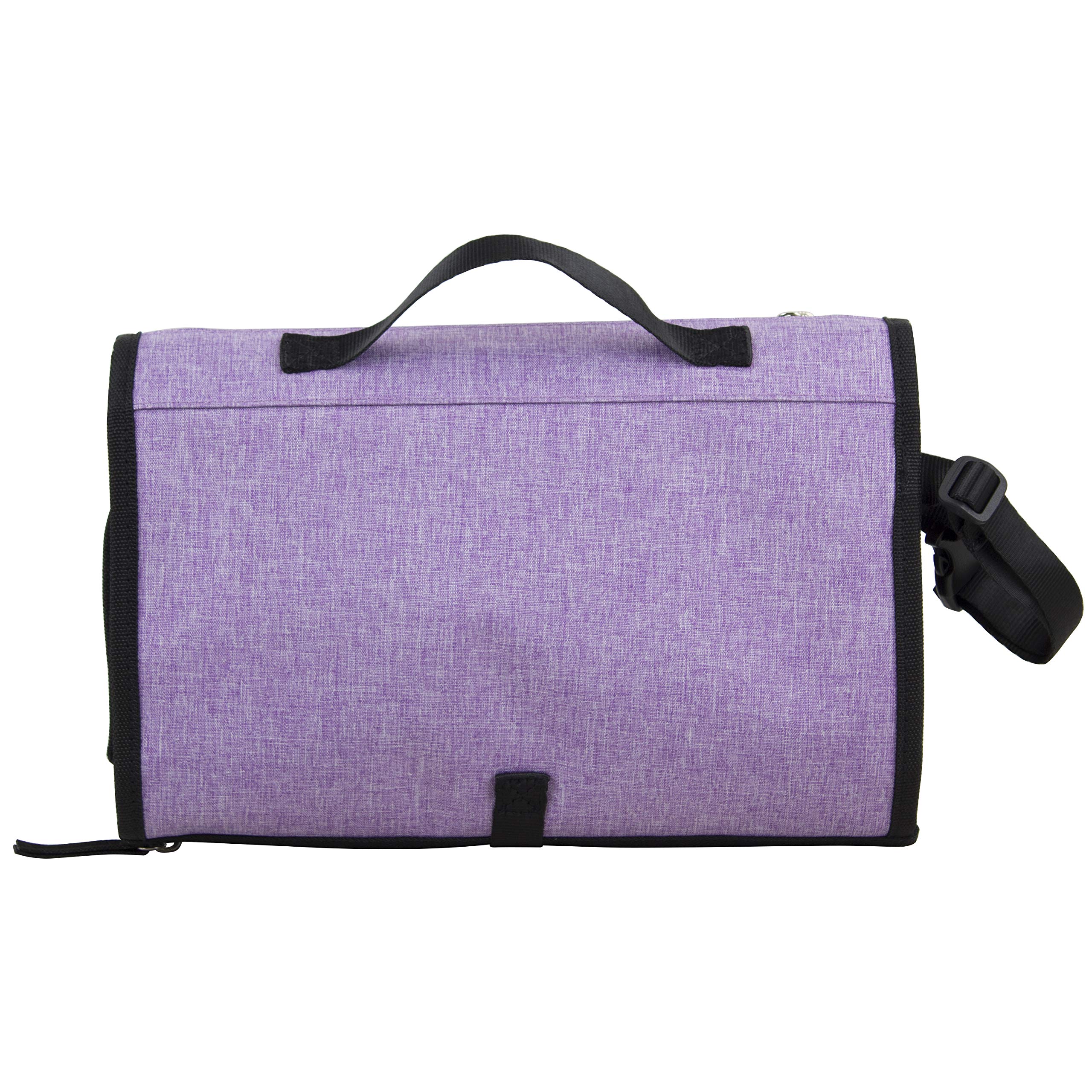 BODHI Baby Portable Water Resistant Diaper Changing Pad & Diaper Changing Kit Travel Bag Baby Station On The Go, Purple Chambray
