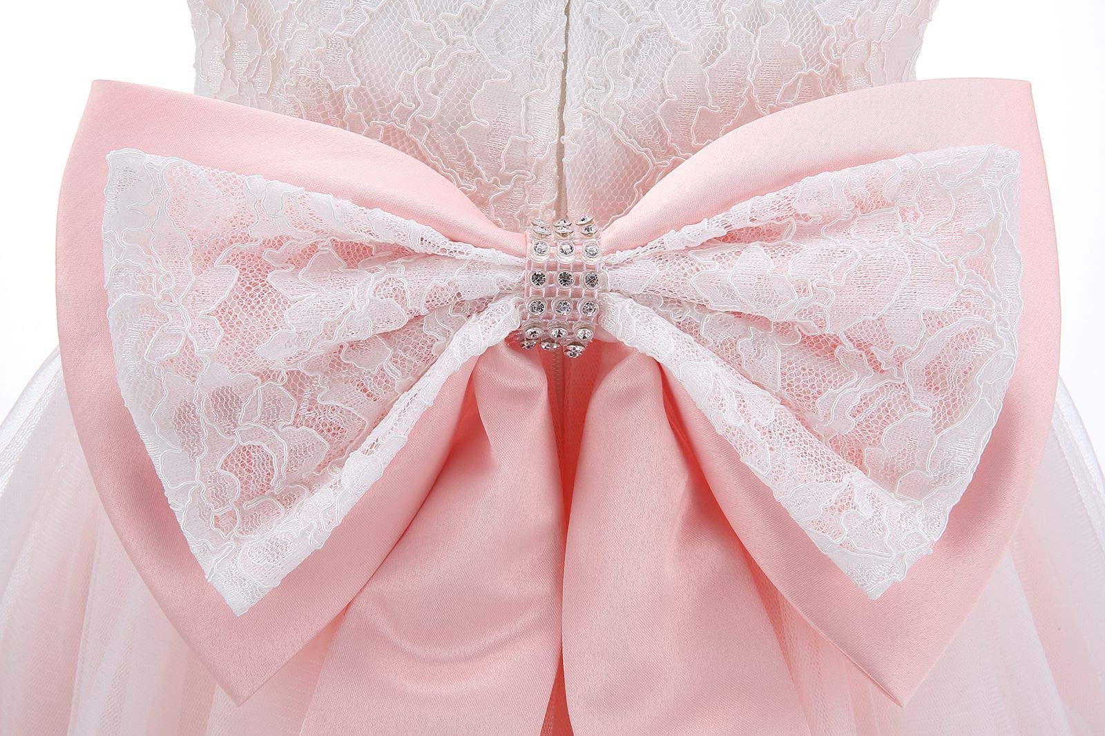 Bow Dream Baby Flower Girl Dresses Lace Bowknot Wedding Pageant Formal Tutu Gown Blush Pink 0-3 Months