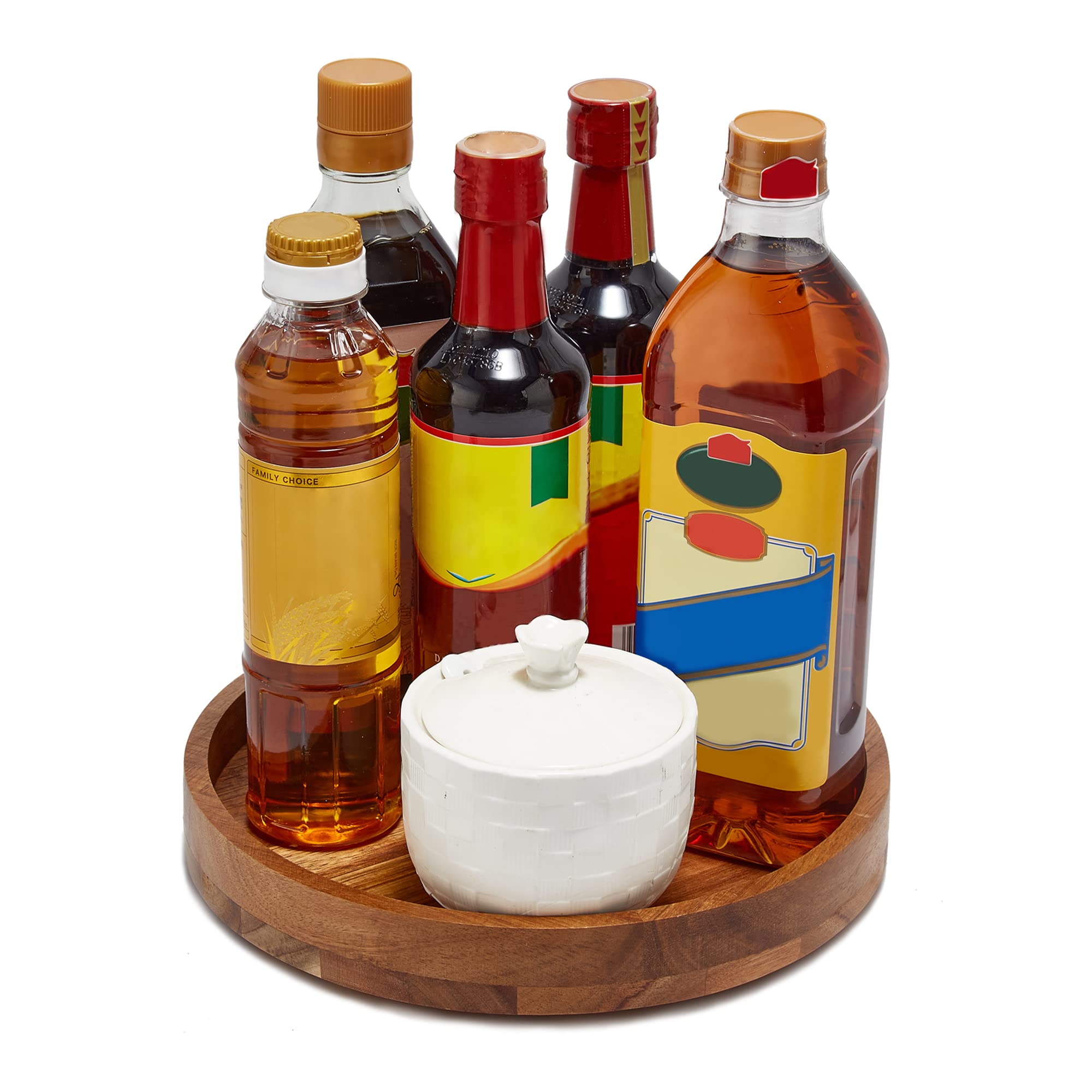 11" Acacia Wood Lazy Susan Organizer for Cabinet , Lazy Susan Turntable for Countertop Table Pantry, Kitchen Turntable Storege Container