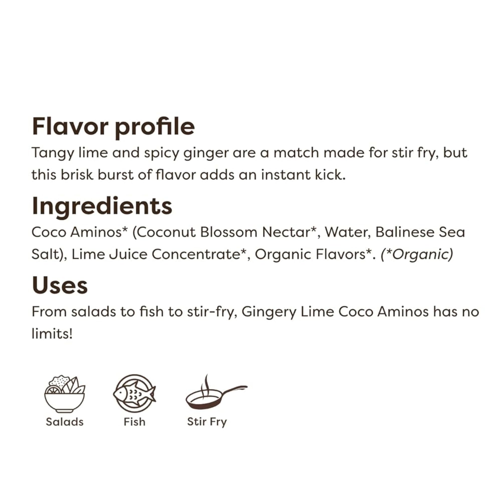 Big Tree Farms Organic Coco Aminos - Liquid Coconut Aminos, Soy-Free Sauce, Low Sodium, Soy Alternative, Gluten Free, Kosher, Marinade & Sauce, Non-GMO - Gingery Lime, 10 Fl Oz (Pack of 1)