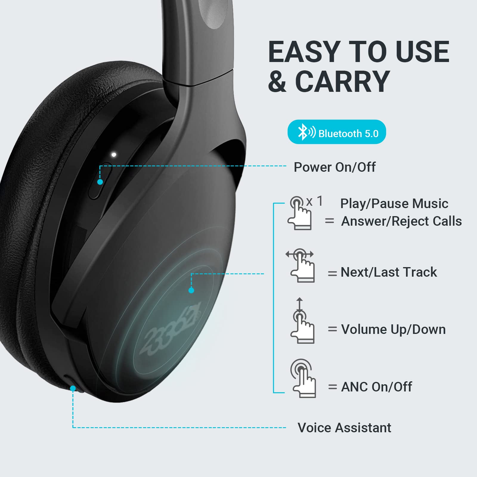 233621 Hush Hybrid Active Noise Cancelling Bluetooth Headphones with 100 Hrs of Playback, Dark Blue
