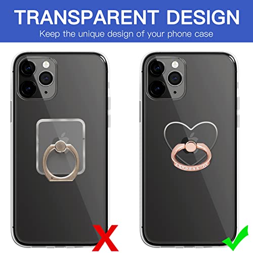 YINHEXI 2 Pcs Transparent Phone Ring Stand Holder Cell Phone Ring Holder Finger Grip 360 Degree Rotation (Rose Gold & Diamond-3)