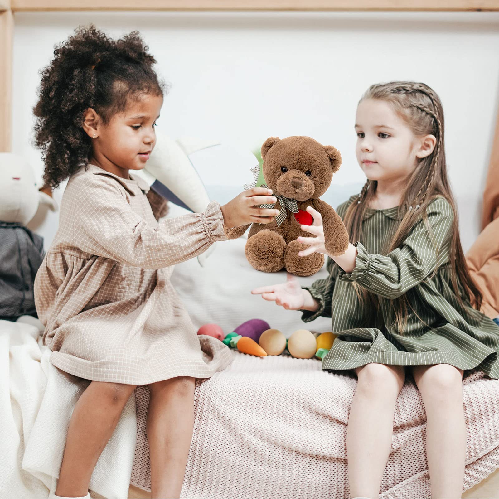 Adorlynetty 11.4β Small Teddy Bear with Heart Cute Brown Teddy Bear Stuffed Animals for Valentines Day Soft Bear Plushie Toy Stuffed Bear Plush Gifts for Girlfriend Kid