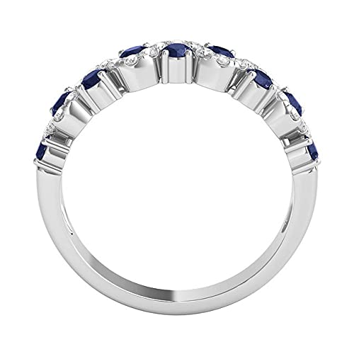 2 1/2 CT Round Shape Simulated Blue Sapphire & White Cubic Zirconia Womens Wedding Engagement Ring in 14K White Gold Plated 925 Sterling Silver (2.50 Cttw) Ring Size -6.5