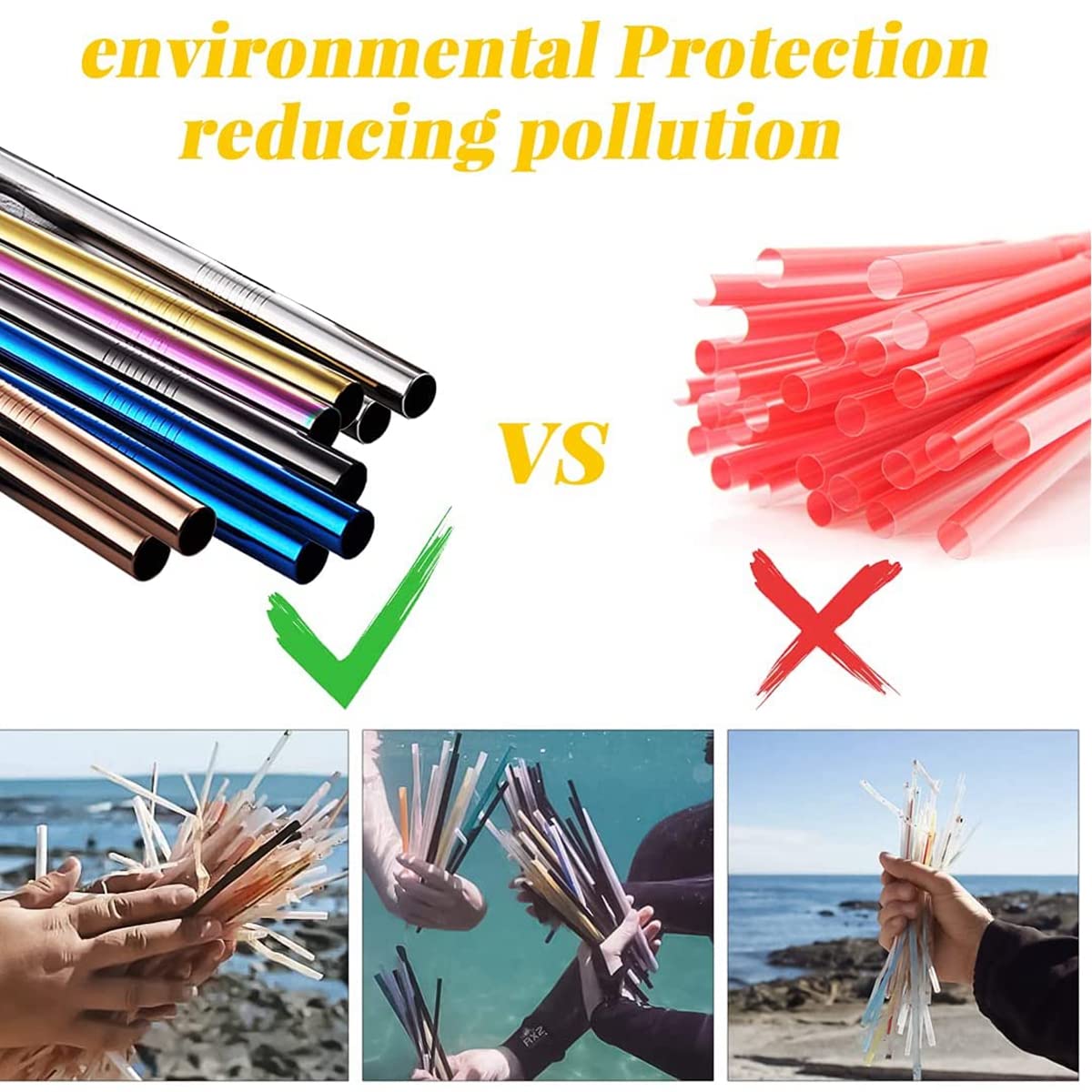 15pcs Reusable Metal Straws with 5 Cleaning Brushes - 18/8 Stainless Steel Straws with 5 Straight 5 Bent 5 Boba Straws - Eco Friendly Drinking Straws with Case for Party Drinkware (Gold)