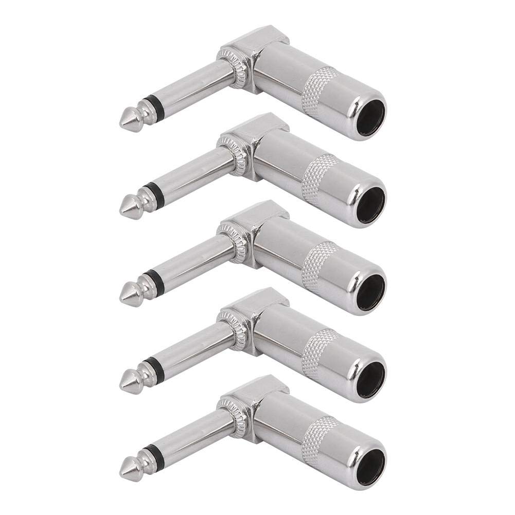 5pcs Right Angle Mono Phone Plug,90 Degree 6.35mm (1/4 Inch) L-Shape Guitar Audio Jack Connector Microphone Cable Terminal