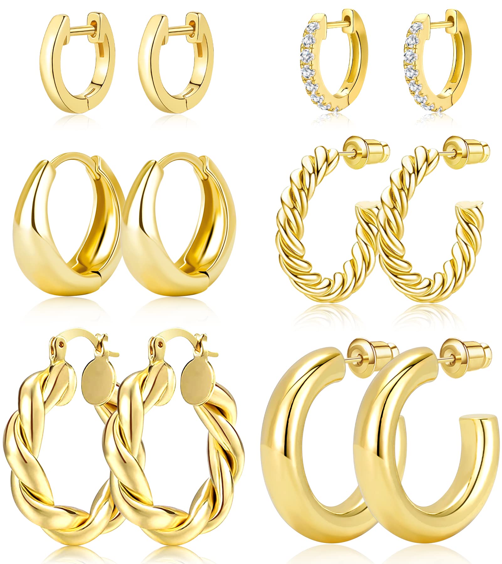 Adoyi Gold Hoop Earrings, Small Gold Hoops Earrings Chunky Huggie Hoop Earrings Set for Women 14K Gold Plated Lightweight Jewelry Birthday Christmas Gifts for Her 3/6/9 pairs