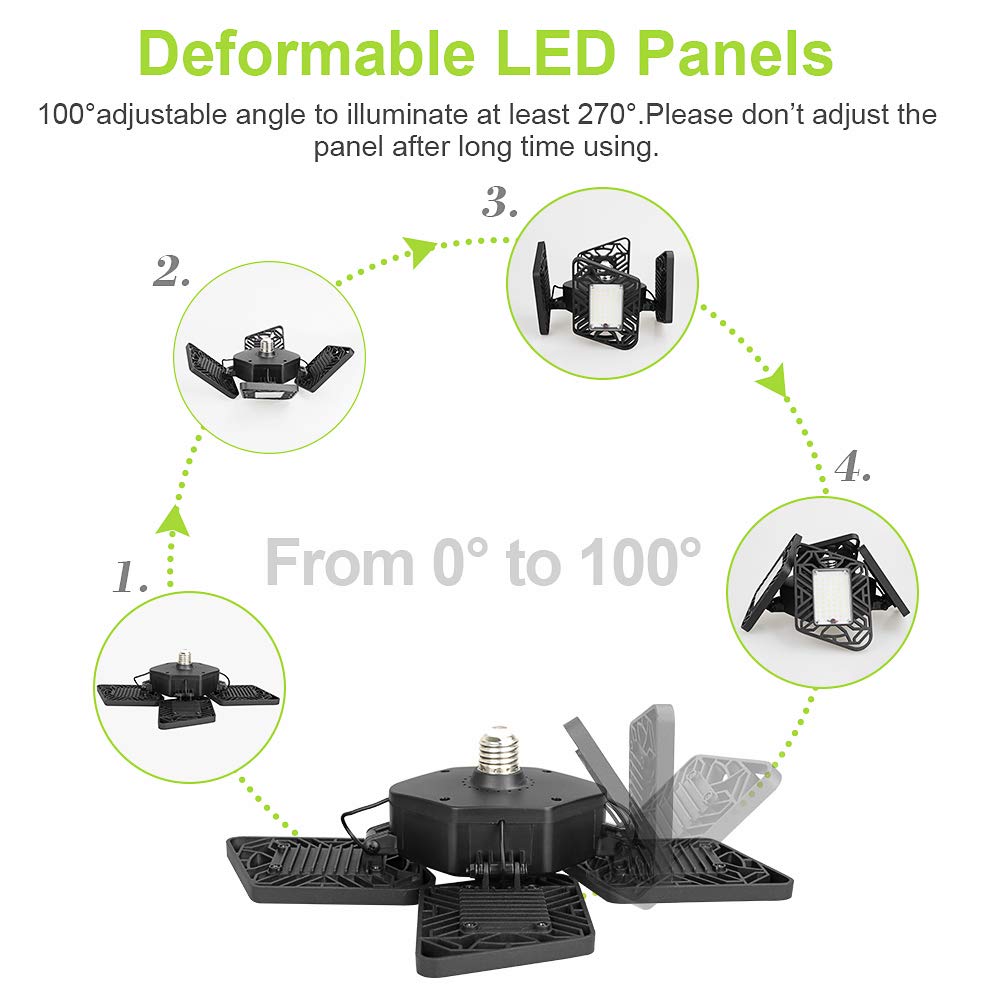 120W LED Garage Lights,12000 Lumens Super Bright Garage Ceiling Lights with 4 Adjustable Panels, Easy-Installation 6000K Deformable Bay Lights for Basement, Workshop, Barn, Warehouse(2 Pack)