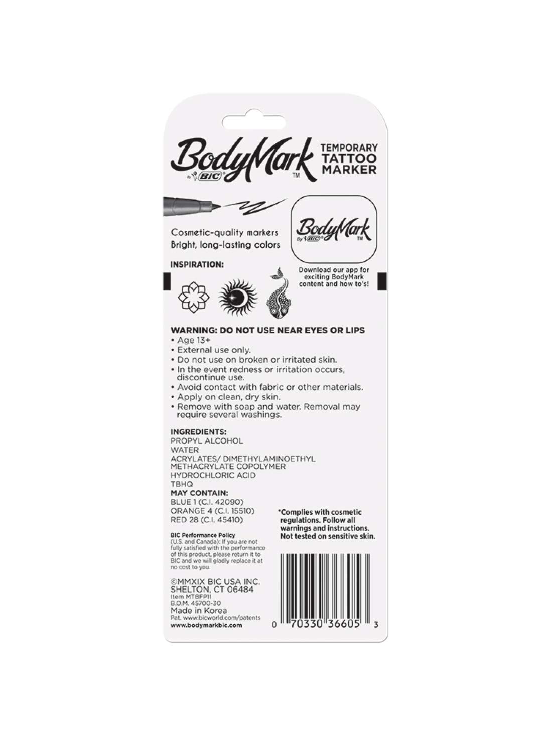 BIC BodyMark Temporary Tattoo Marker, Fine Tip Black