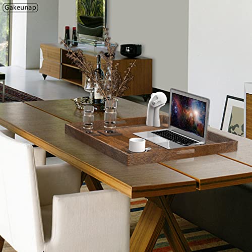 24'' Large Ottoman Tray,Walnut Wood Decorative Serving Tray with Handles for Breakfast, Dinner, Appetizers, Patio, Ottoman, Coffee Table, BBQ, Party β4 Coasters and 5 Greaseproof Papers for Free