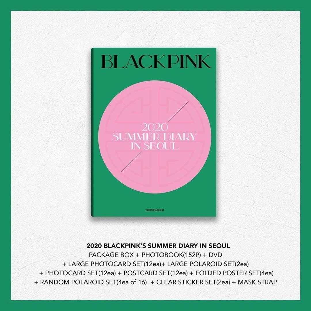 Blackpink '2020 Summer Diary in Seoul' DVD+152p PhotoBook+12p Large PhotoCard+2p Large Polaroid+12p Card+12p Post+4p Poster On Pack+4p Polaroid+2p Clear Sticker+Message PhotoCard Set+Tracking Kpop