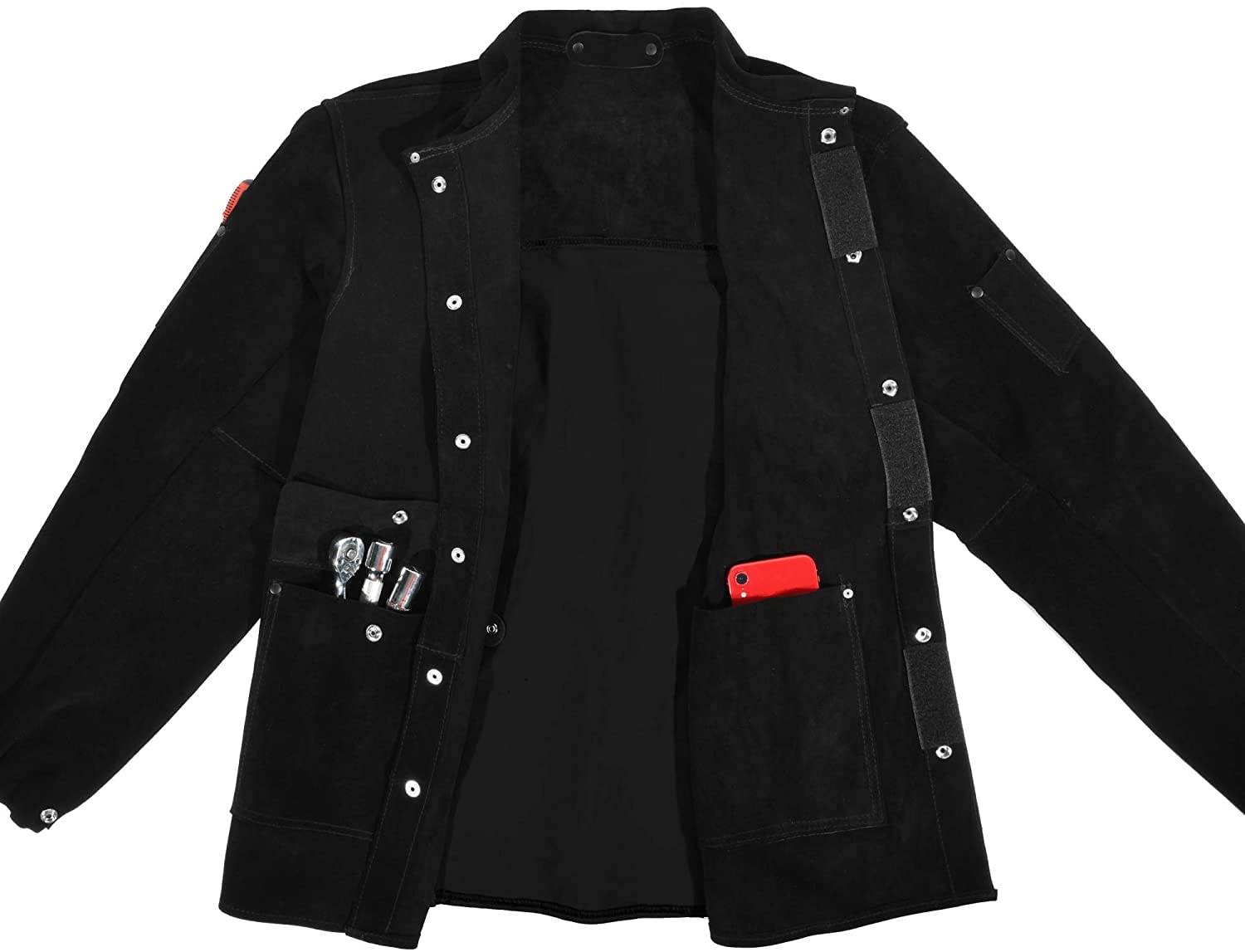 Black Leather Welding Jacket, Heavy Duty FR Heavy Duty Split Cowhide Leahter (Medium, m)
